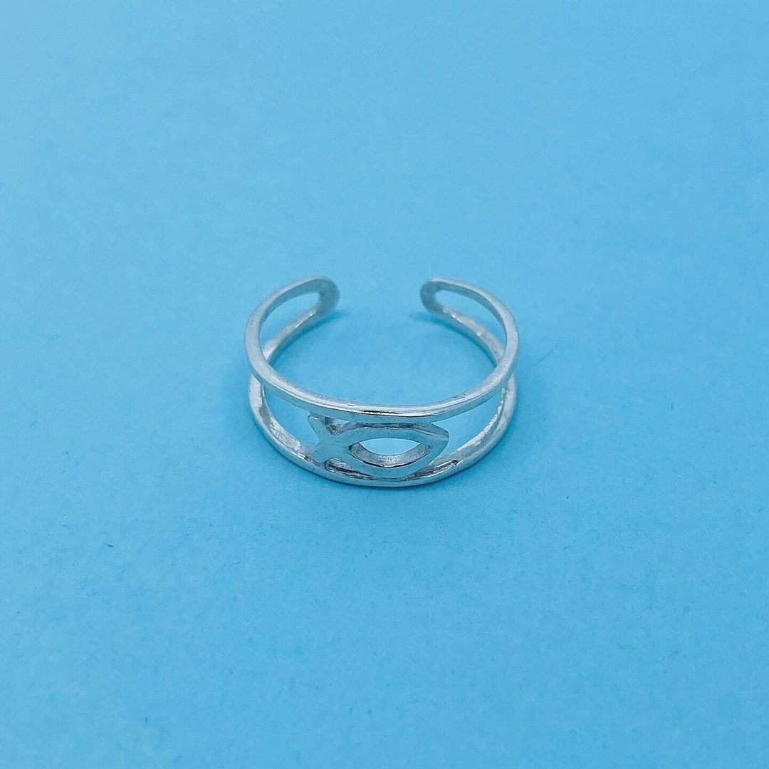 Genuine Sterling Silver Ichthys Jesus Alpha Fish Toe Ring One Size Fits ...