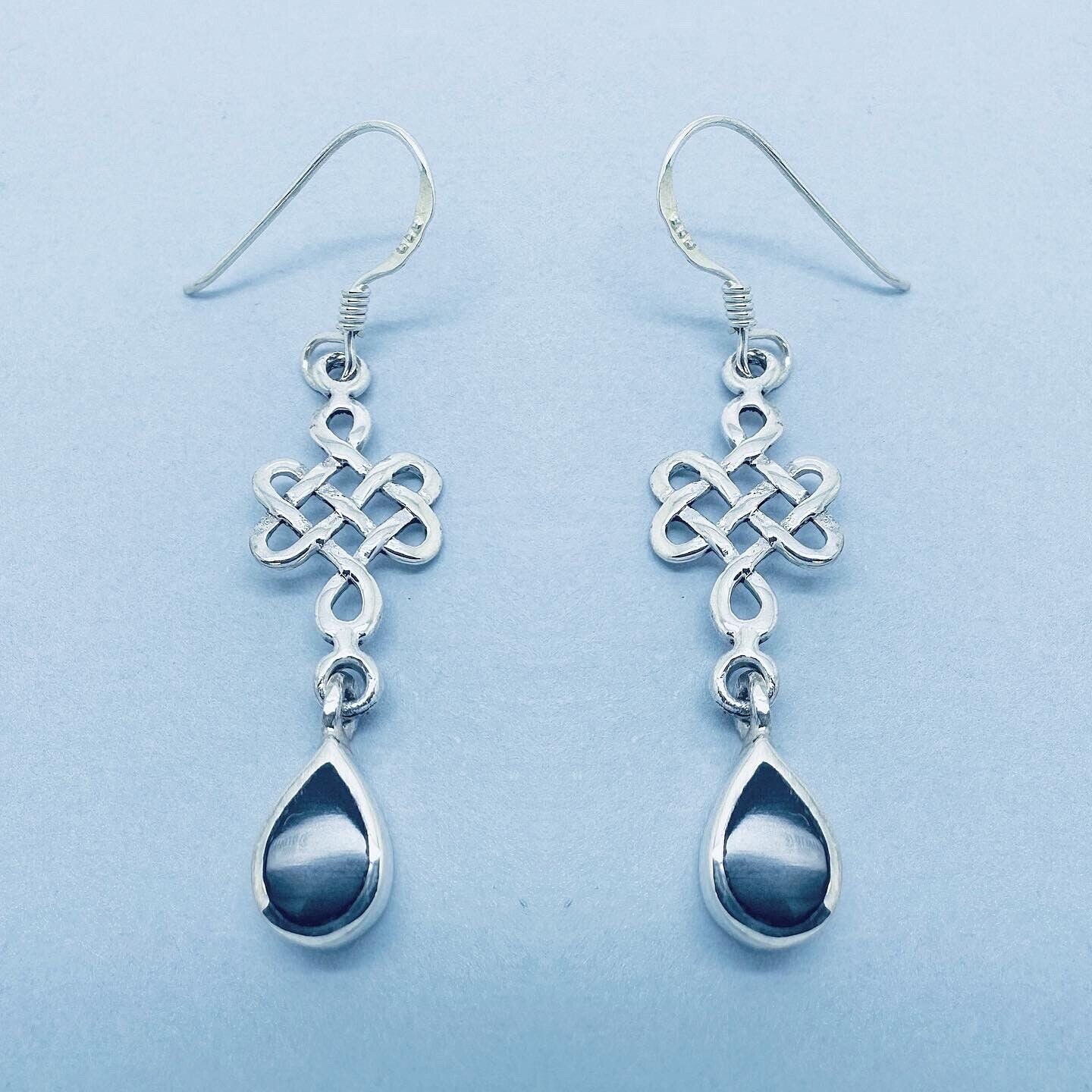 Genuine 925 Sterling Silver Cut Out Celtic Drop Earrings With Onyx Tear ...