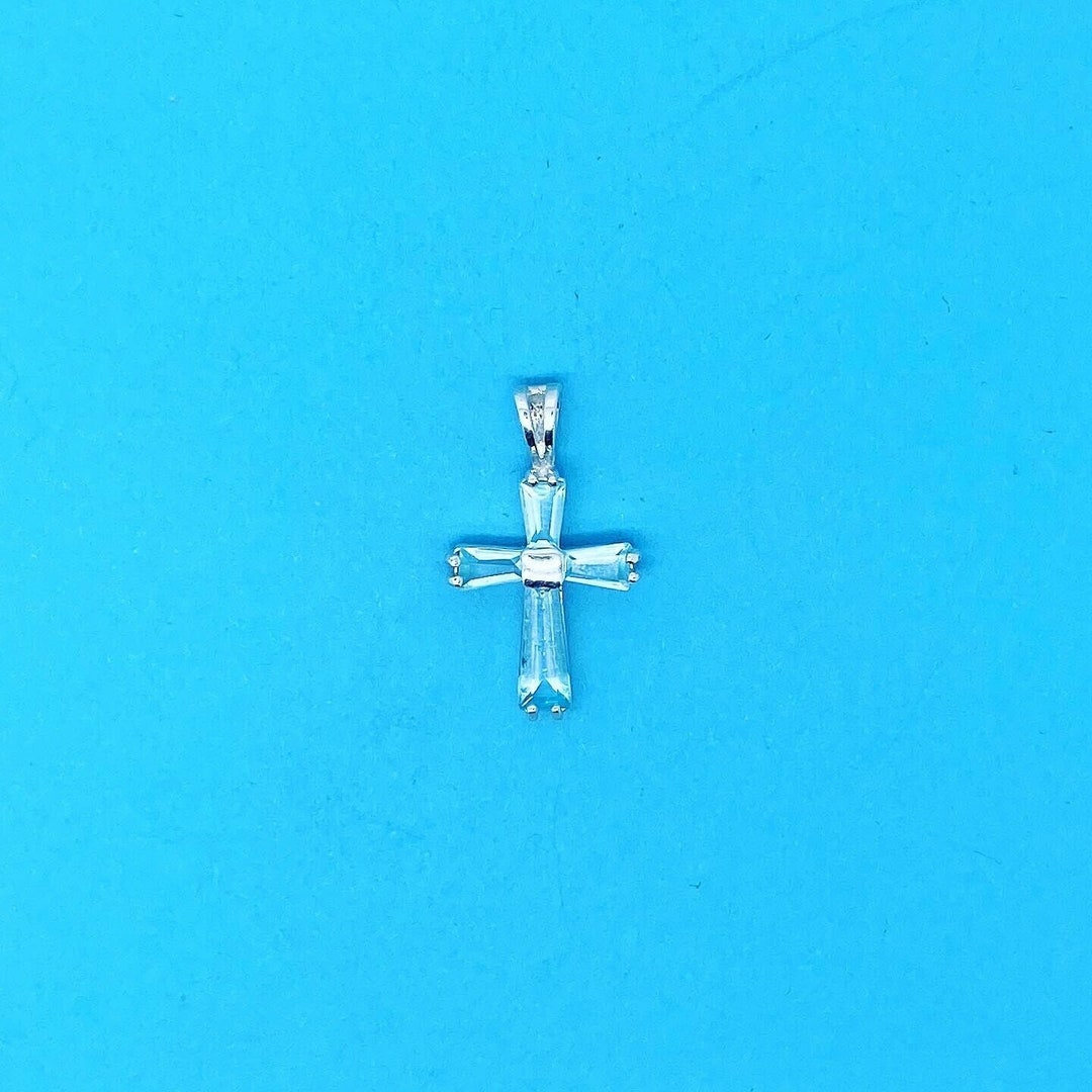 Genuine 925 Sterling Silver Cross Pendant With Imitation Blue Topaz ...