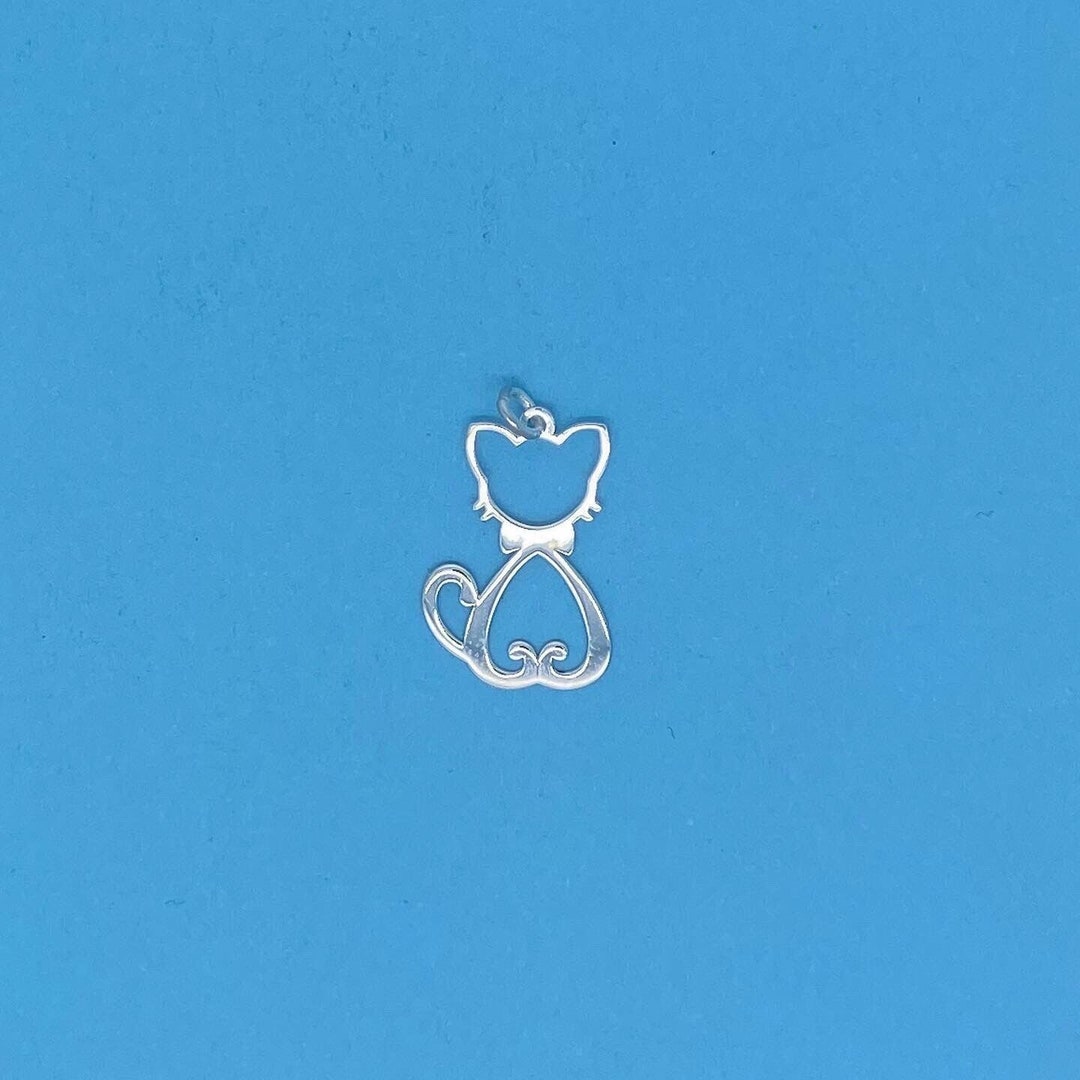 Genuine 925 Sterling Silver Flat Cut Out Cute Cat Charm Pendant - Etsy