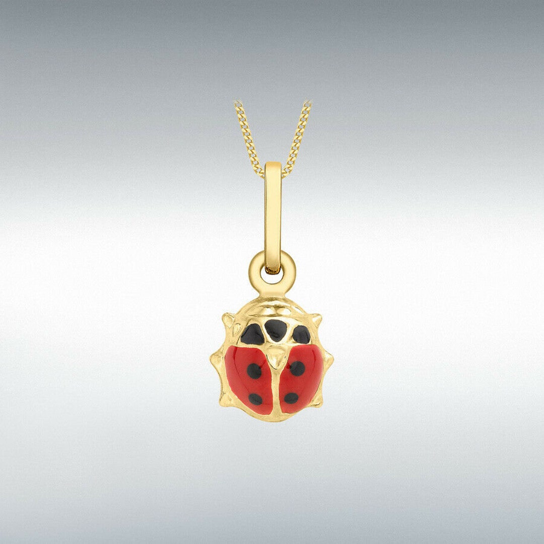 Genuine 9ct Yellow Gold 8mm X 16mm Ladybird Charm / Pendant With Enamel ...