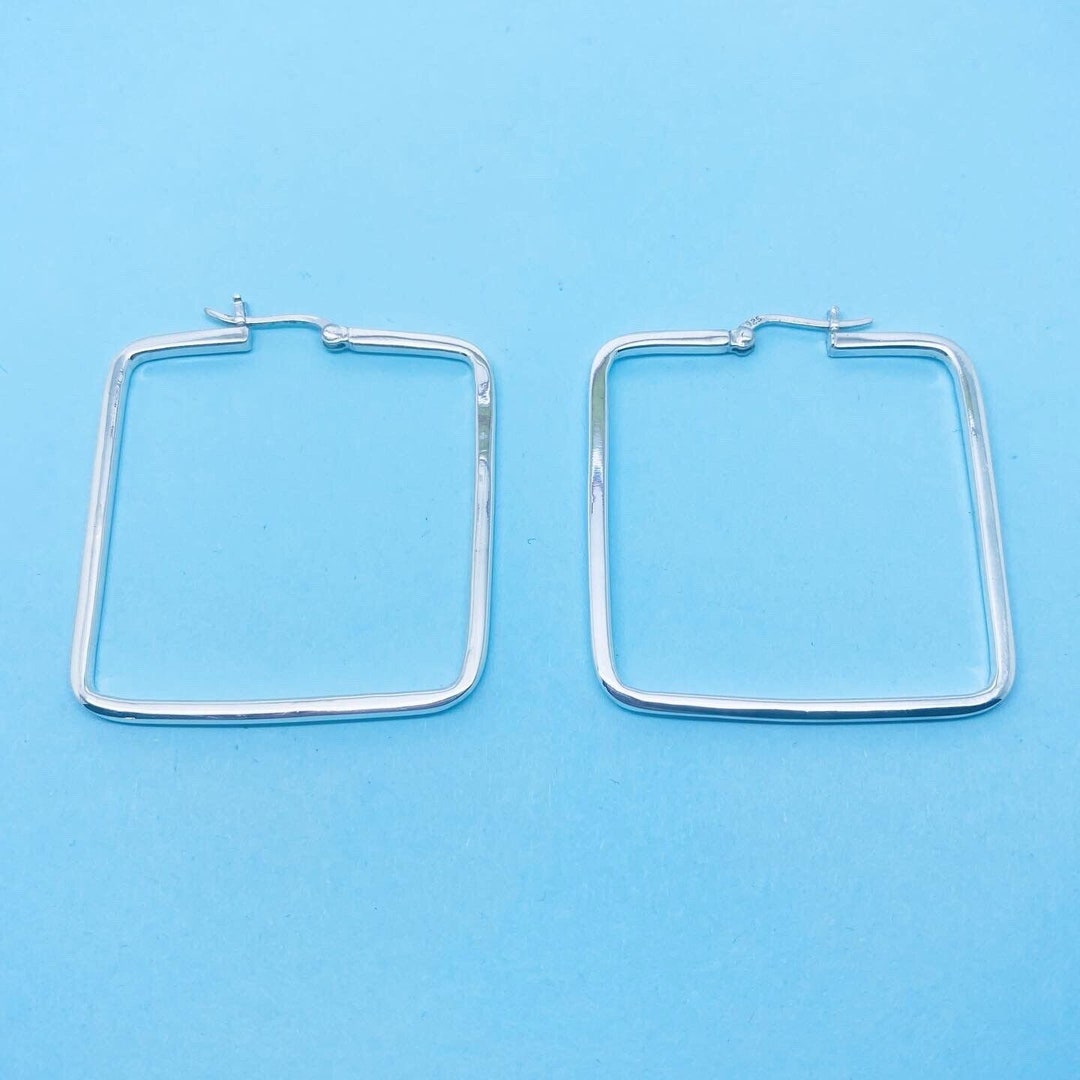 Genuine 925 Sterling Silver Square Creole Hoop Earrings Sizes Available ...