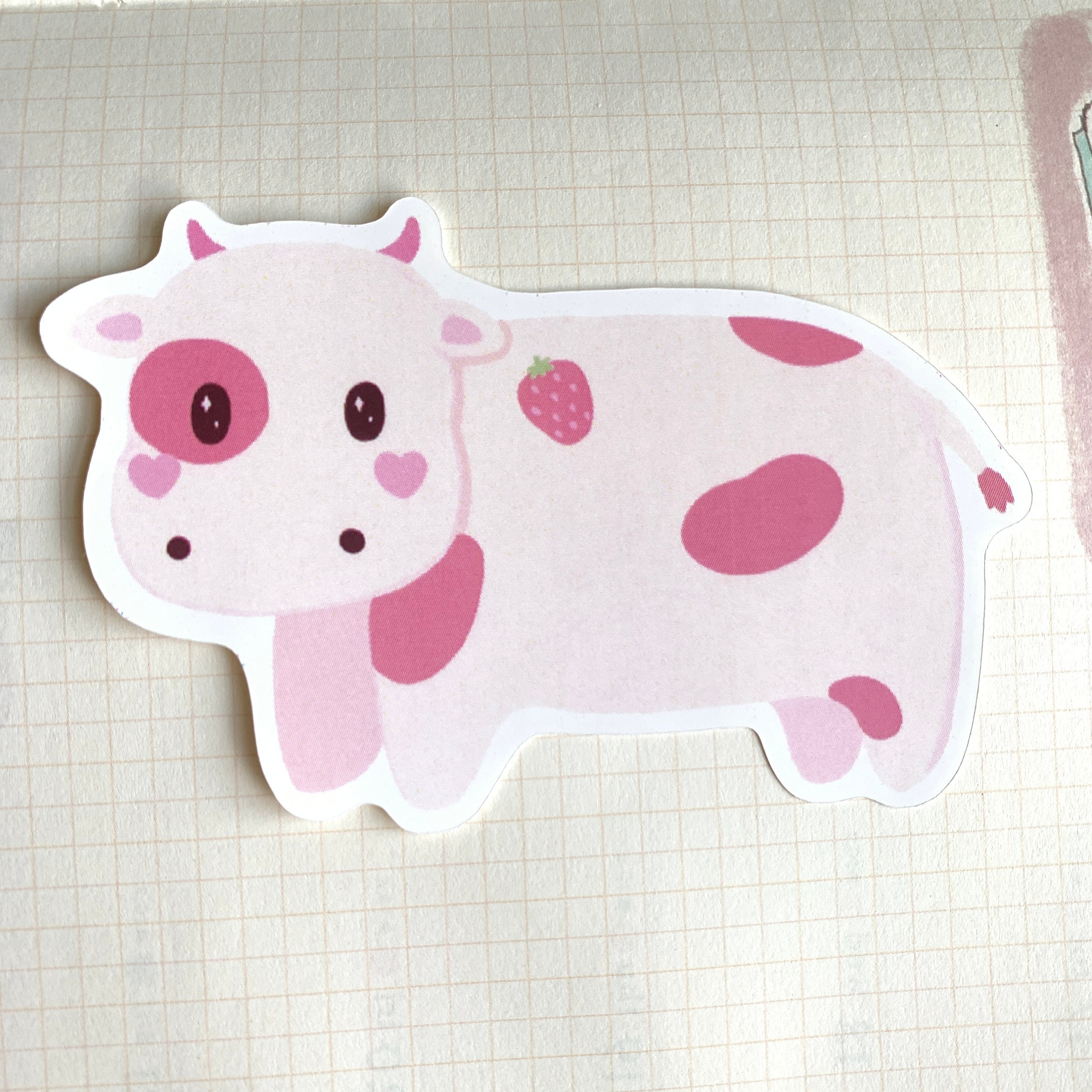 Strawberry Cow Sticker / Waterproof or Paper / Cute Pink Cow / | Etsy
