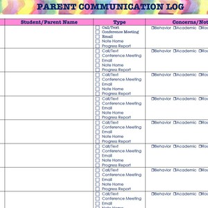 Parent Communication Log fillable - Etsy