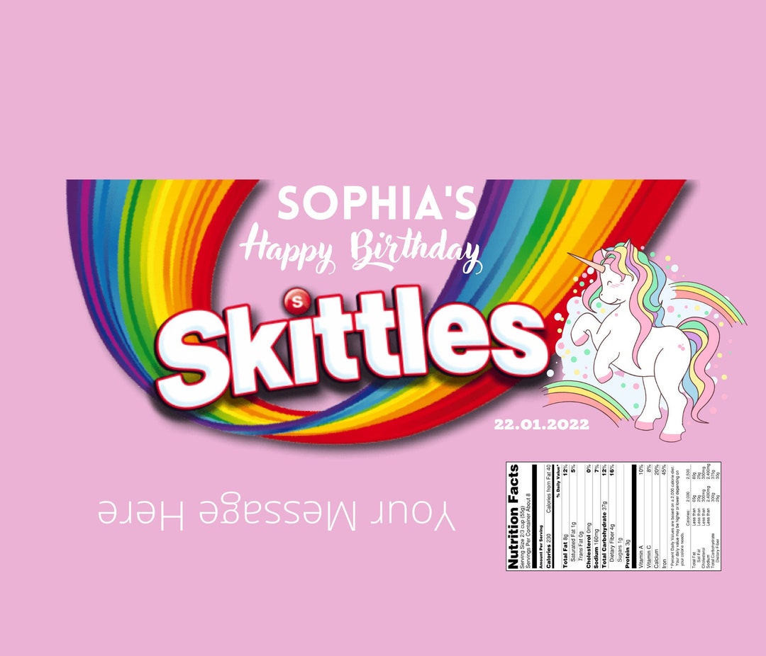 Unicorn Skittles Wrapper Template, Skittles Happy Birthday Label ...