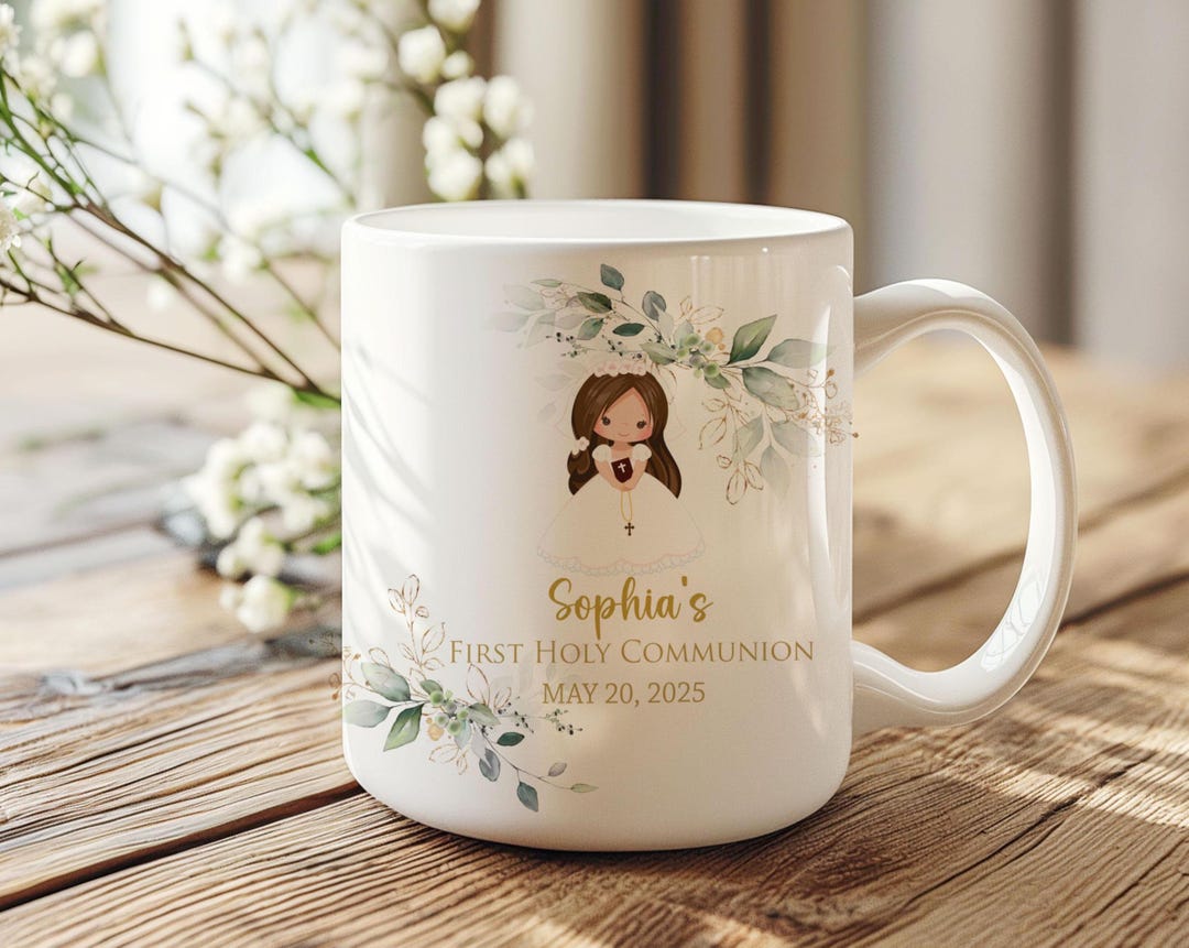 First Holy Communion Mug Favors for Girls, Custom Ceramic Christening ...
