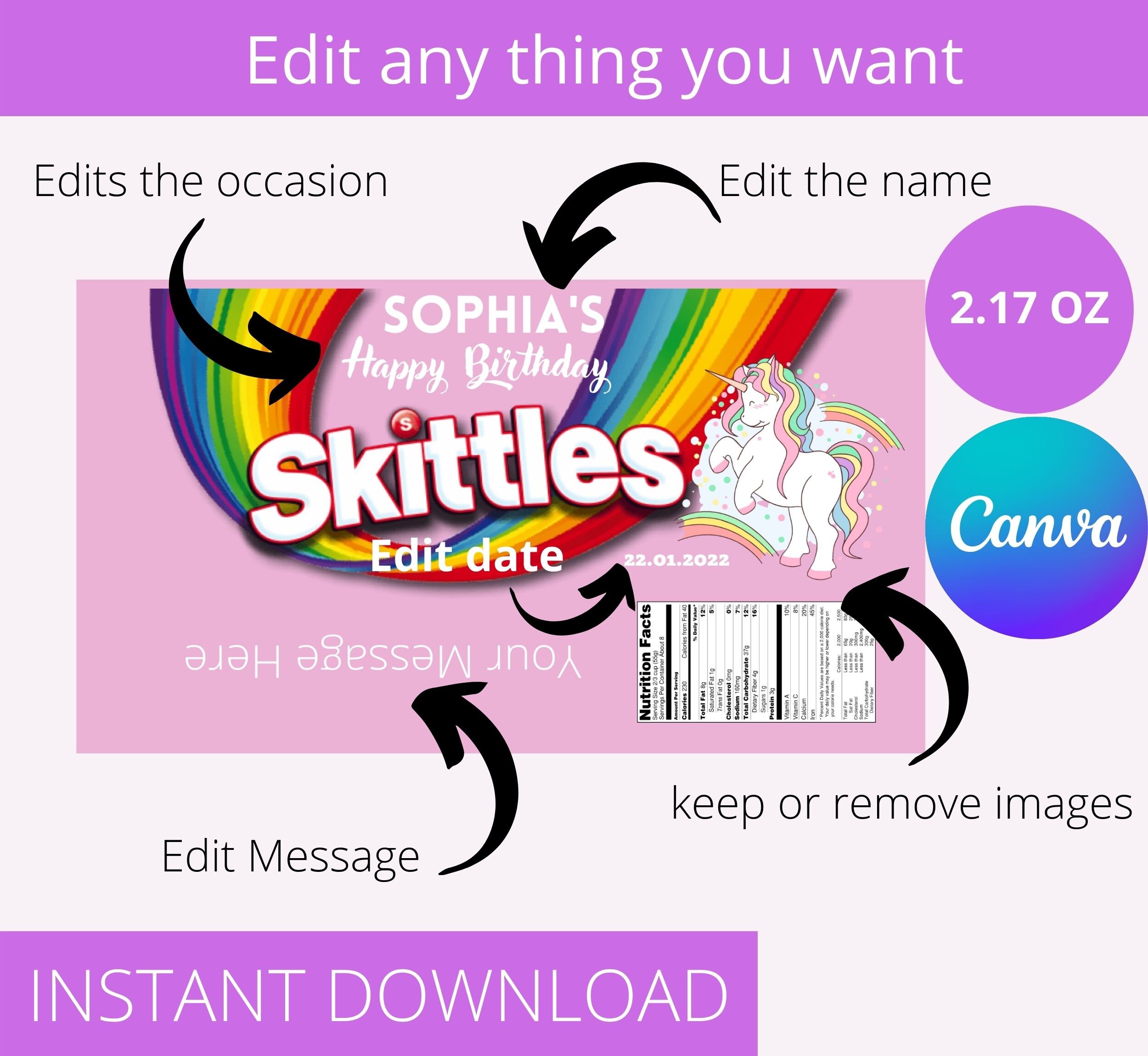 Unicorn Skittles Wrapper Template, Skittles Happy Birthday Label ...