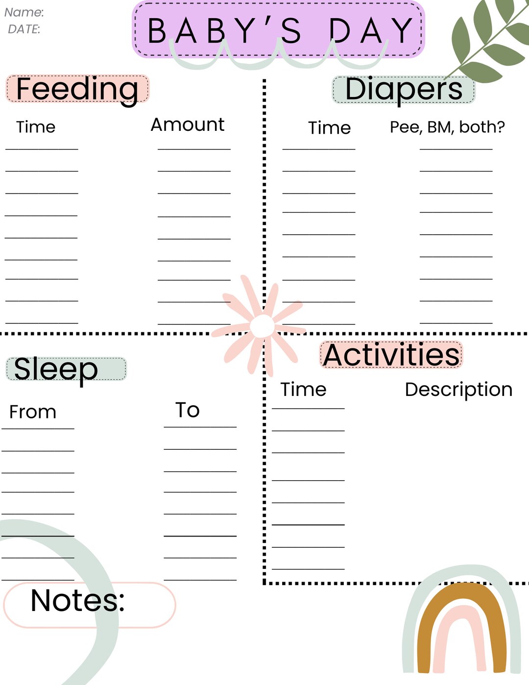 Nanny Log Nanny Notes Nanny Report Babysitter Daily Information Sheet ...