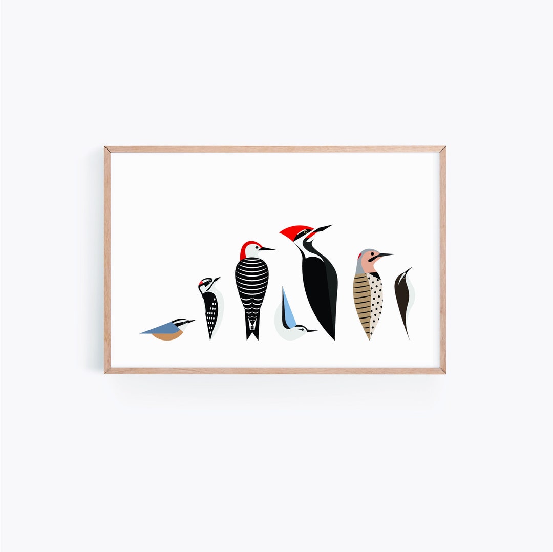Tree Clinging Birds Poster / Modern Nature Illustration / Minimalist ...