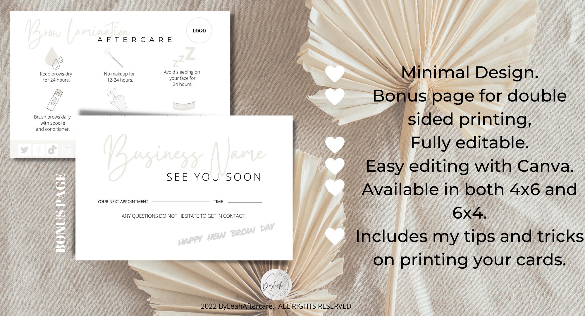 Editable Aftercare Cards Aftercare Instructions Brow - Etsy