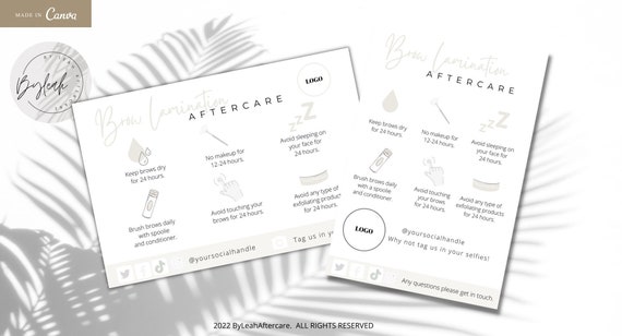 Editable Aftercare Cards Aftercare Instructions Brow - Etsy