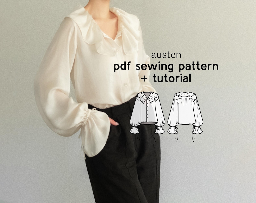 Austen Ruffled Shirt Sewing Pattern: Elegant Blouse (US Sizes 2-20 ...
