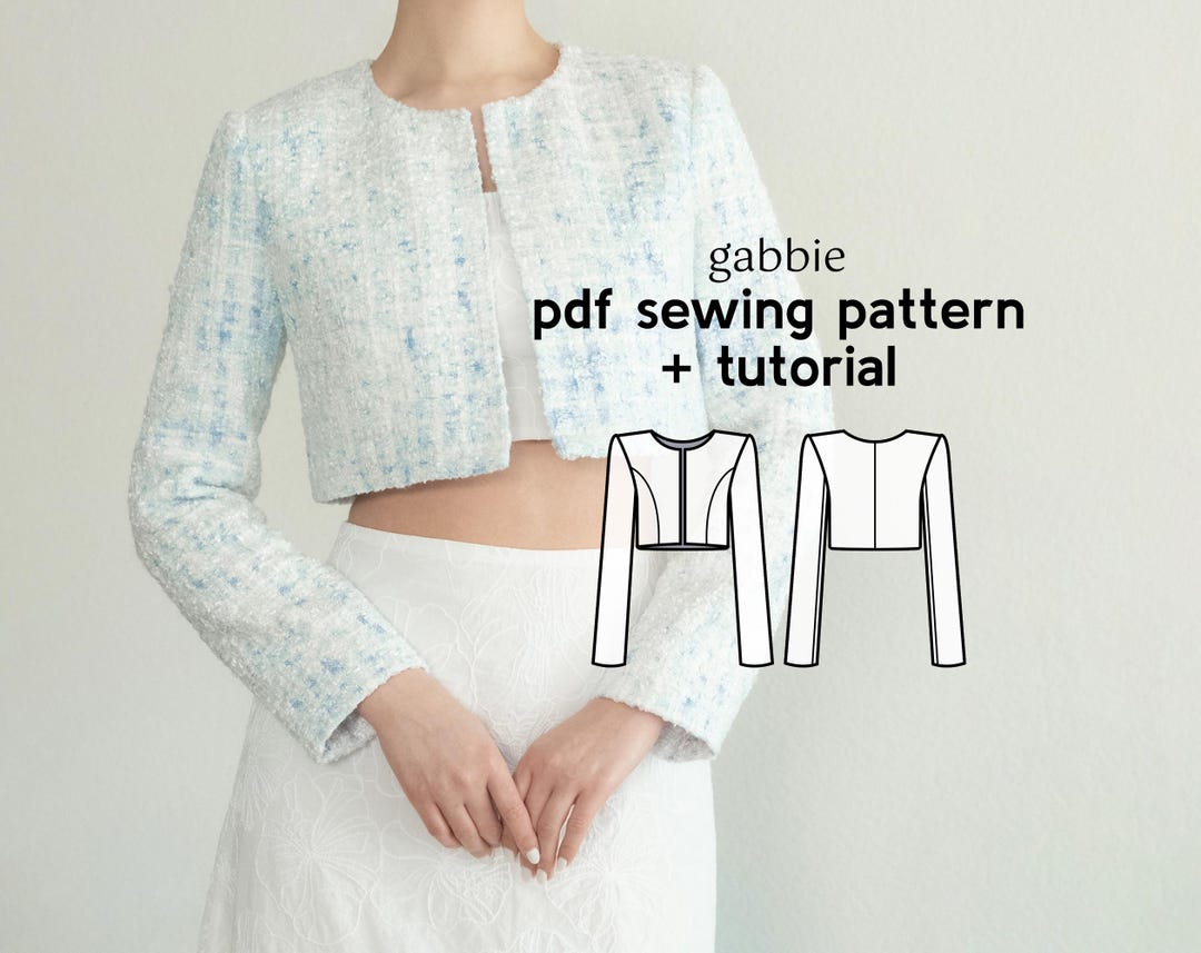 Gabbie Cropped Tweed Jacket PDF Sewing Pattern - US Sizes 2-20 - PDF ...