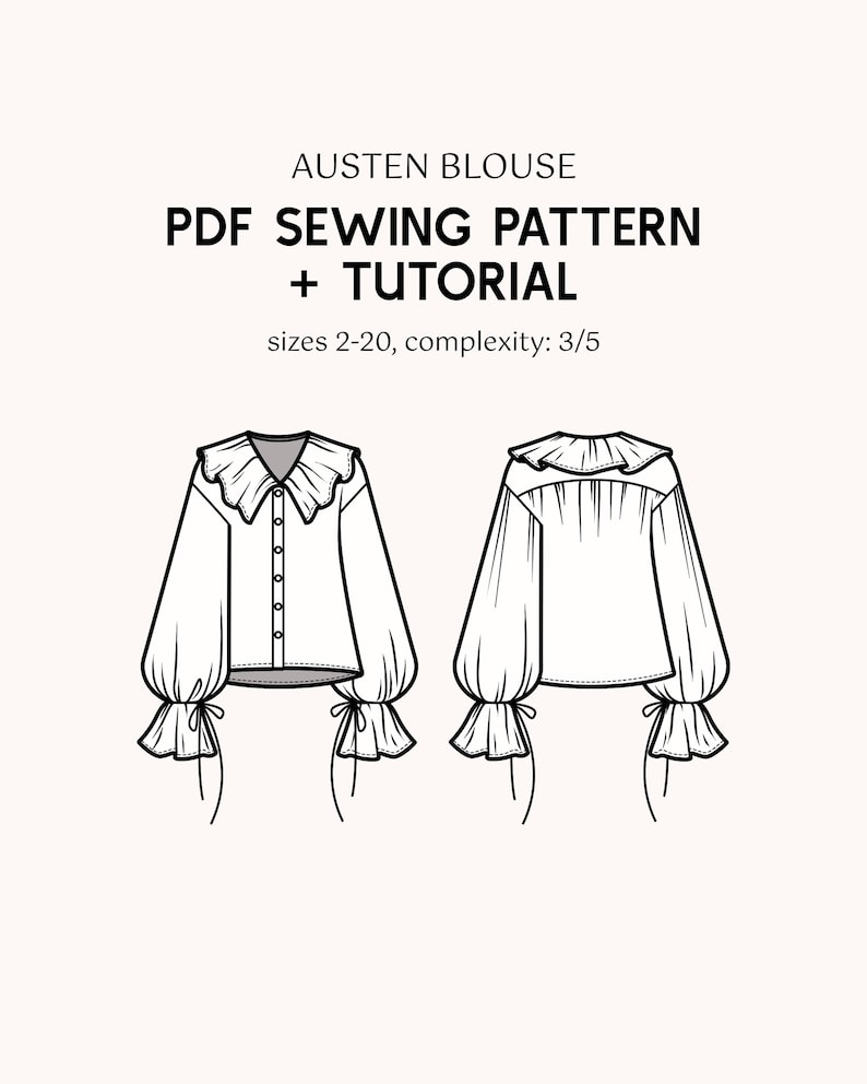 Austen Ruffled Shirt Sewing Pattern: Elegant Blouse (US Sizes 2-20 ...