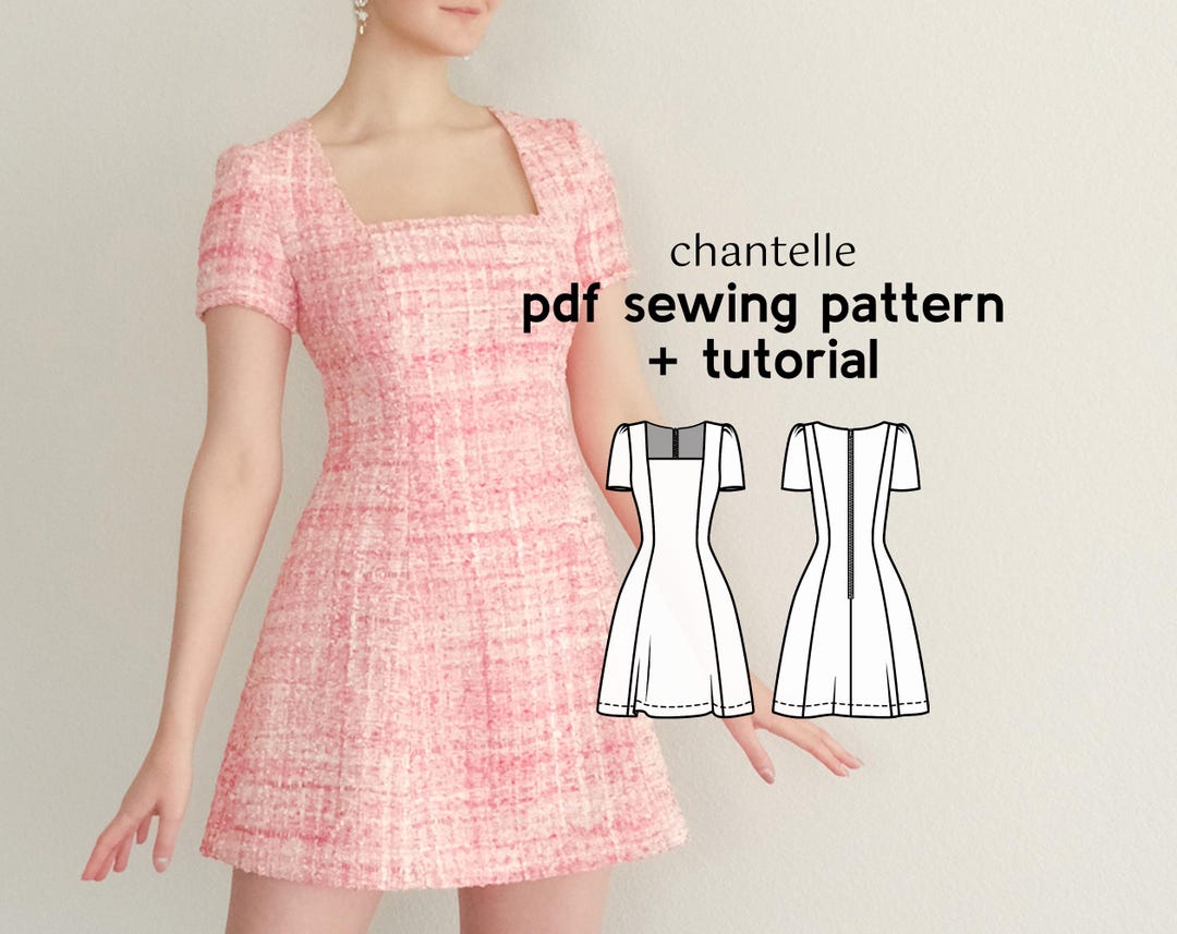 Chantelle Square-neck Tweed Dress PDF Sewing Pattern - US Chantelle Square-neck Tweed Dress PDF Sewing Pattern - US
