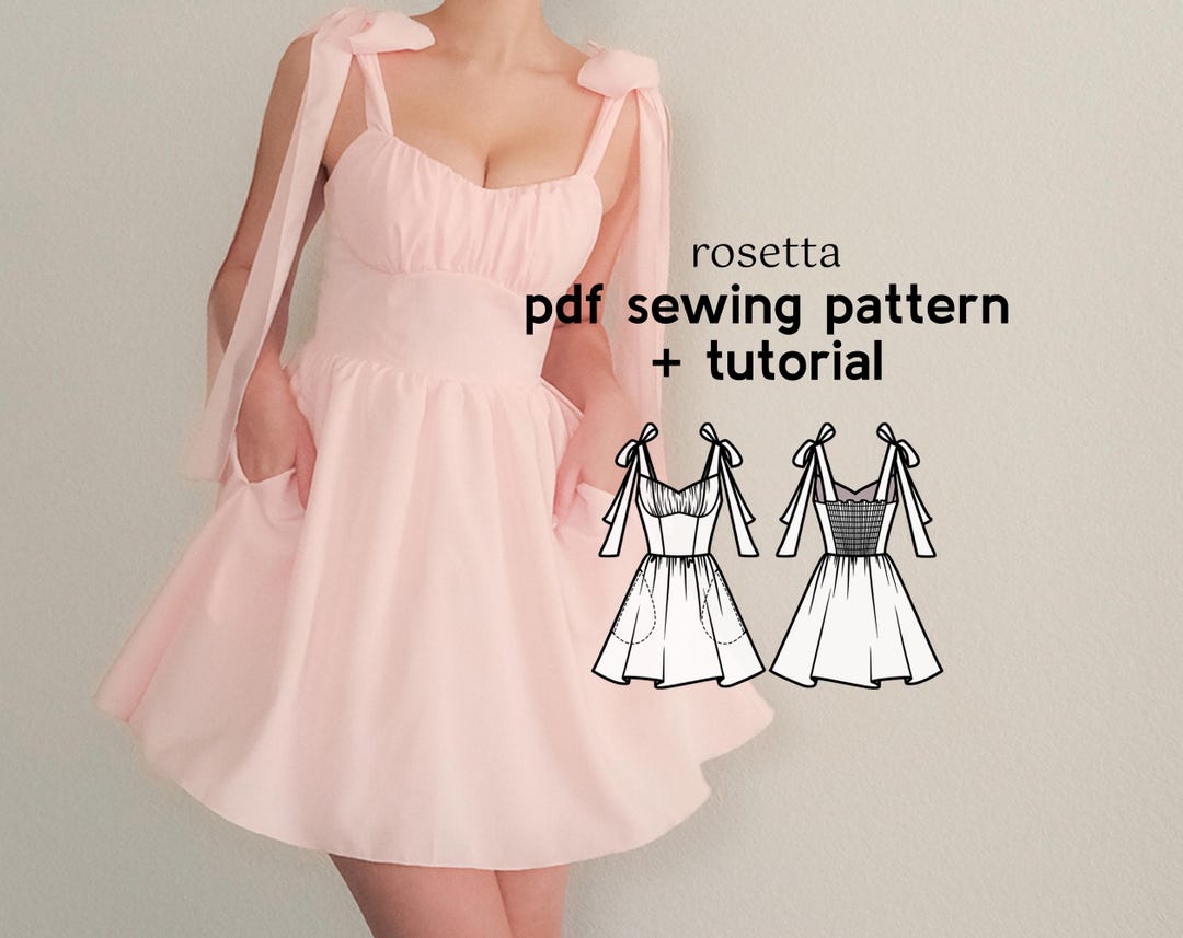 Rosetta Ruched Bust Dress Sewing Pattern: Shirred Back, US Sizes 2-20 ...