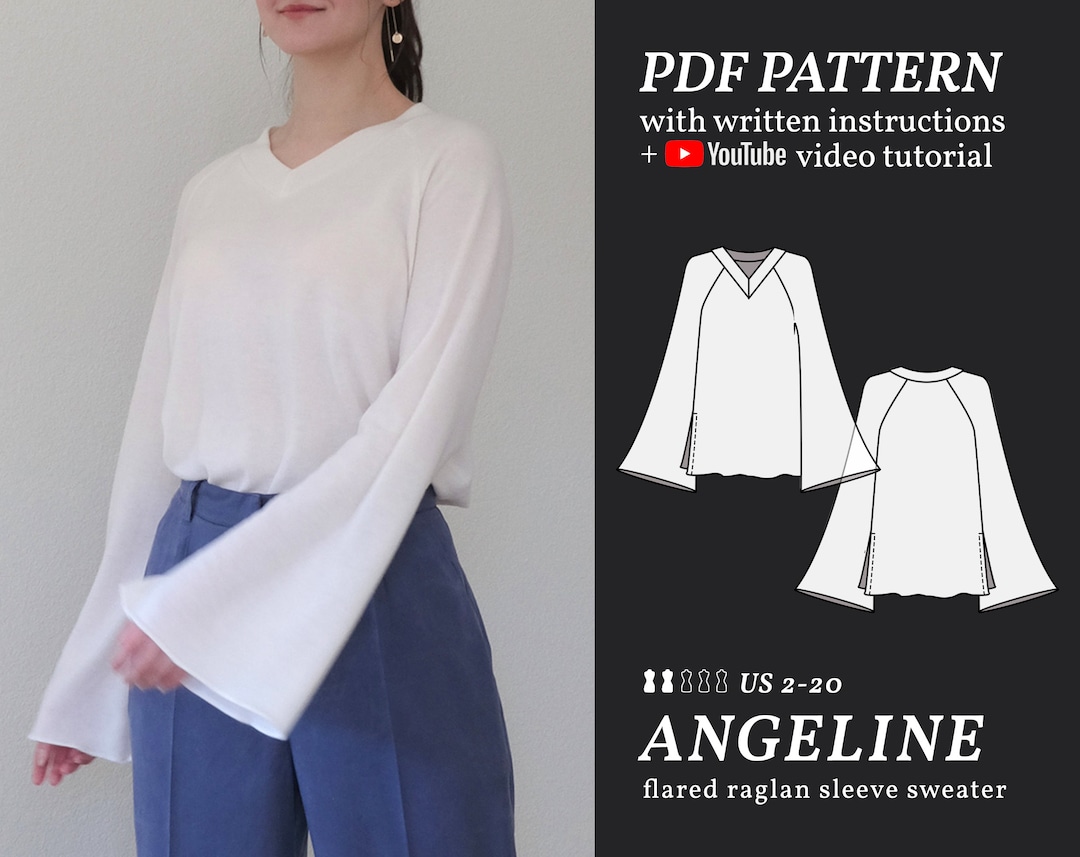 PDF Sewing Pattern of Trumpet Raglan Sleeve Oversized Sweater, Digital ...