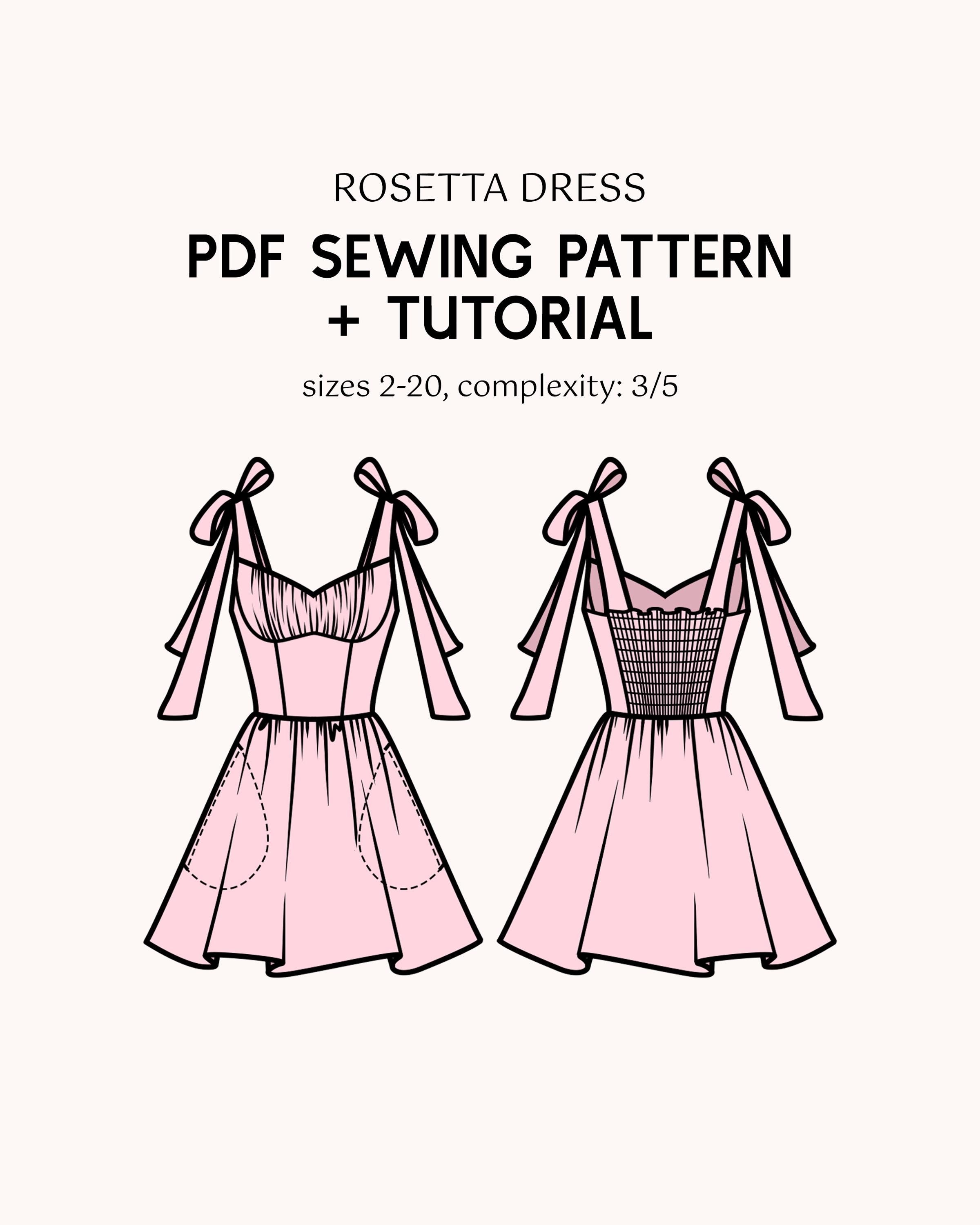 Rosetta Ruched Bust Dress Sewing Pattern: Shirred Back, US Sizes 2-20 ...