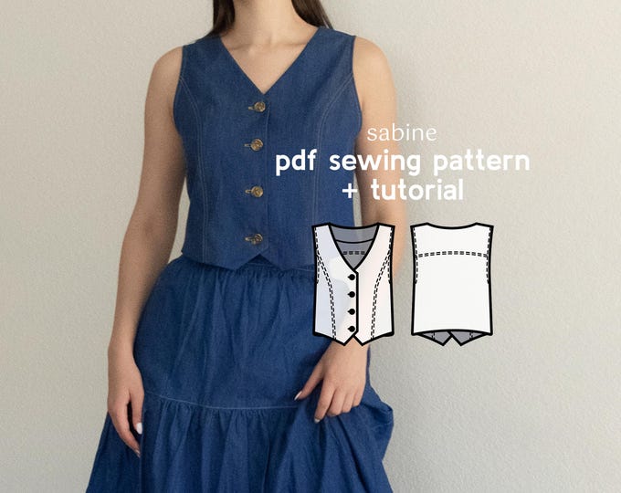 Fitted Vest Digital PDF Sewing Pattern // US Size 00-14 // Instant ...