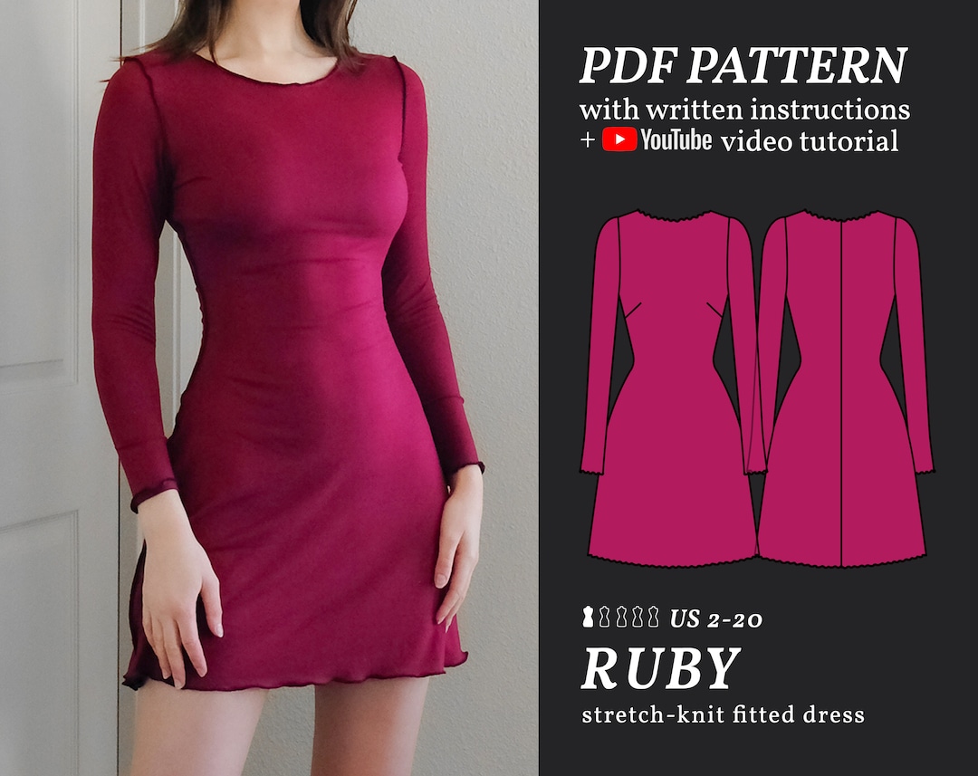 RUBY Fitted Long Sleeved Dress Digital Sewing Pattern US 2-20 PDF ...