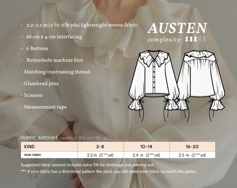 Austen Ruffled Shirt Sewing Pattern: Elegant Blouse (US Sizes 2-20 ...