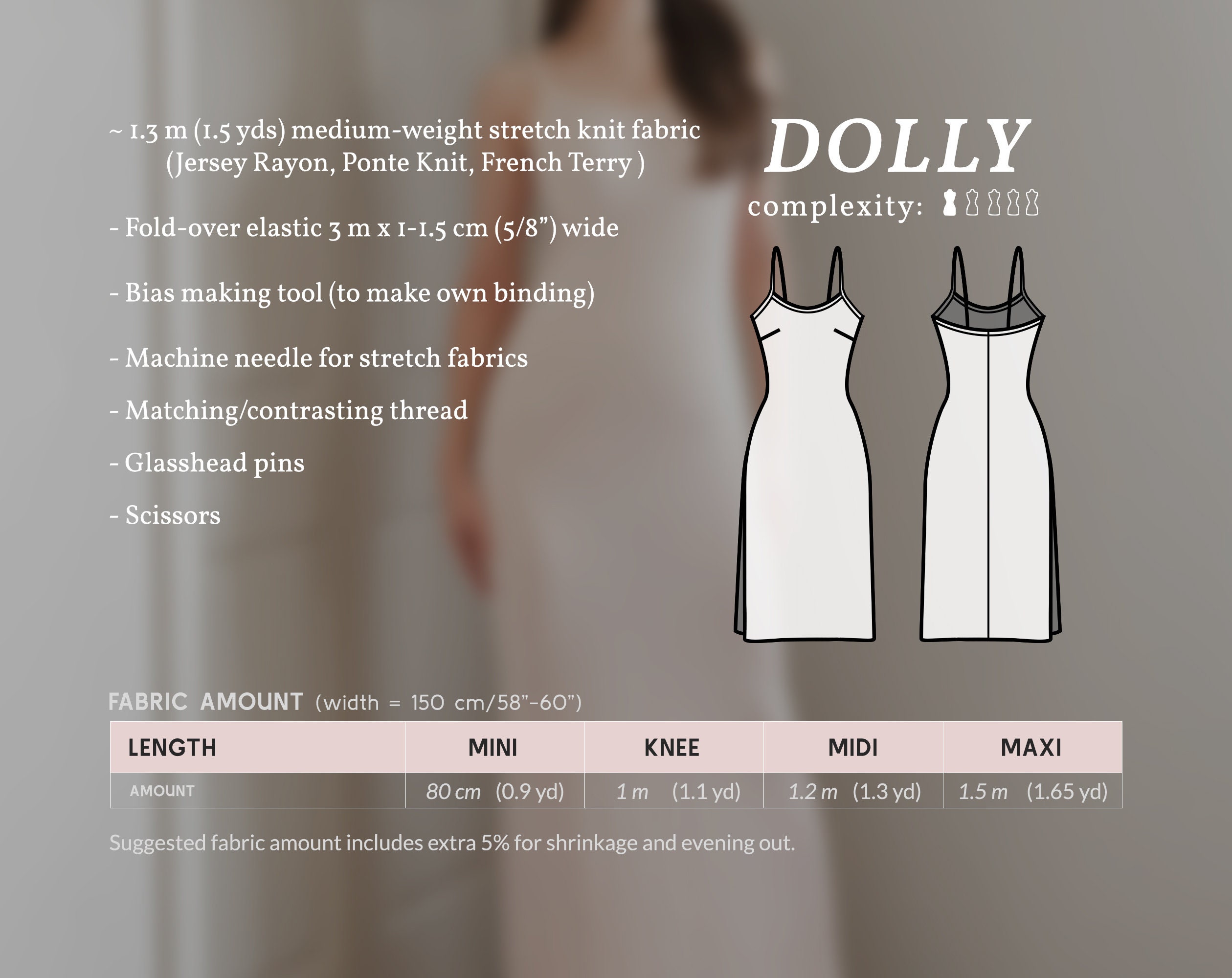 Fitted Slip Dress Sewing Pattern: Dolly Stretch Knit, US Sizes 2-20 ...