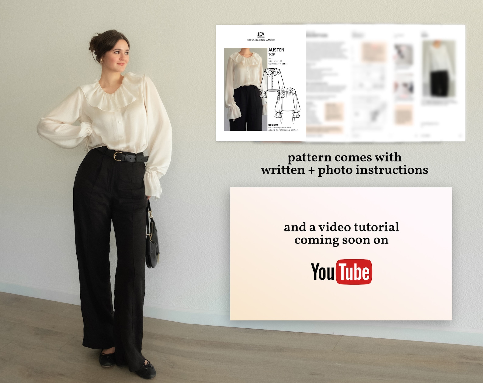 Austen Ruffled Shirt Sewing Pattern: Elegant Blouse (US Sizes 2-20 ...