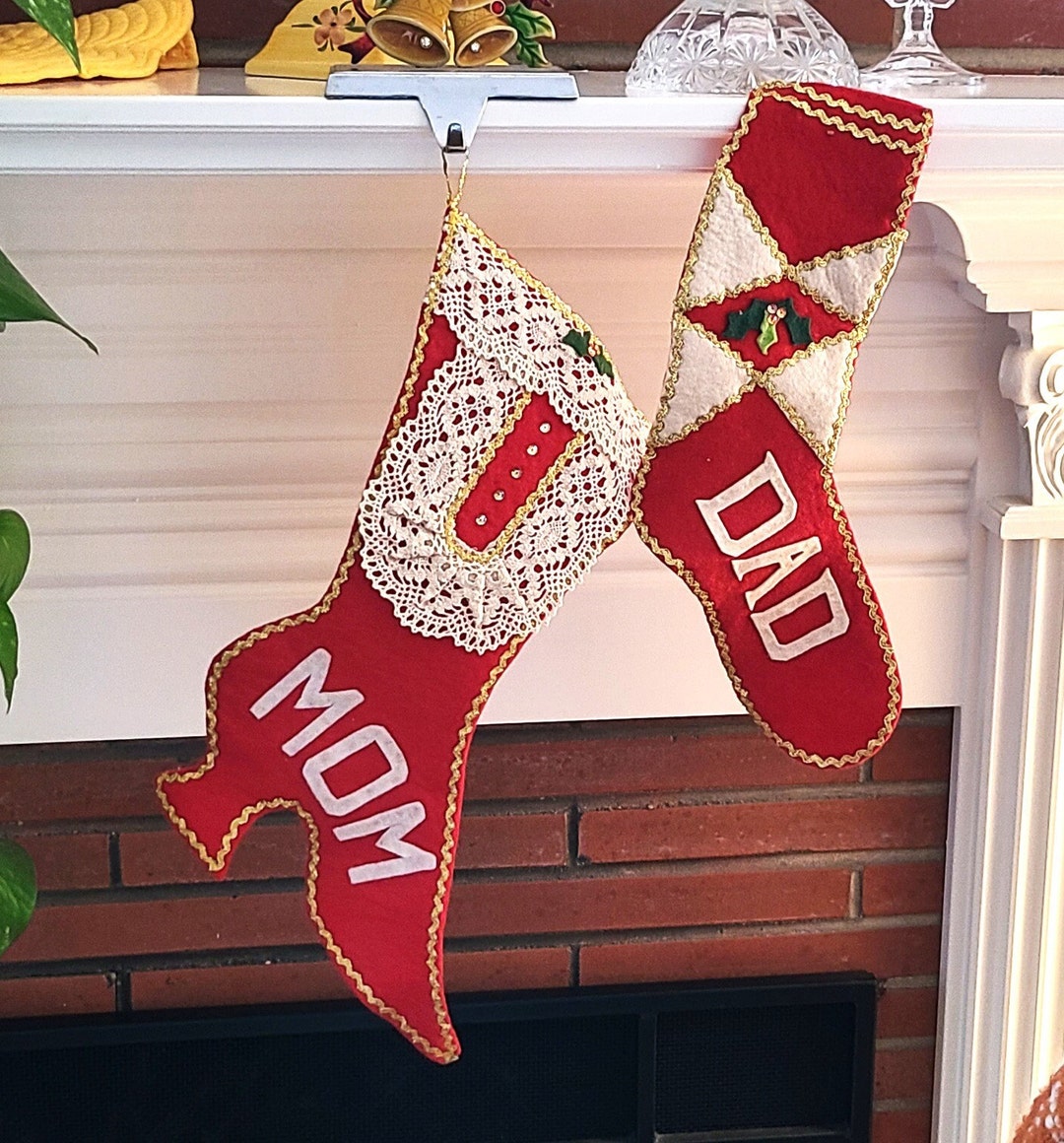 Mom Christmas Stocking Dad Christmas Stockings Felt Applique Sequins ...