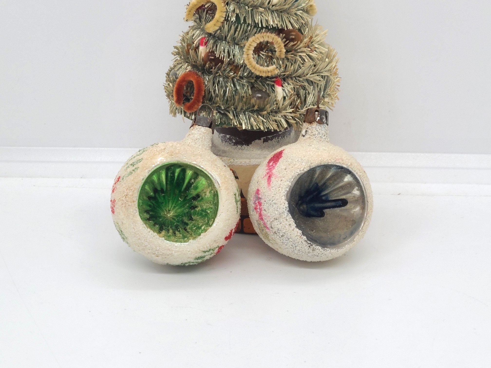 Antique Glass Indent Ornaments Pair Indented Mica Mercury Glass ...