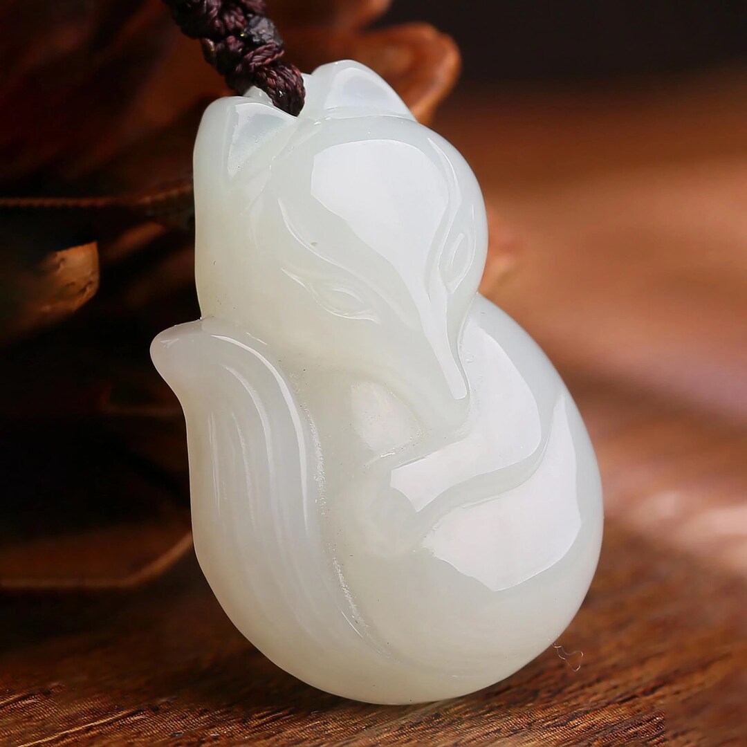 Genuine Nephrite White Jade Fox Pendant Necklace - Etsy