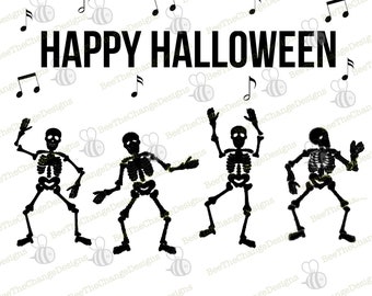 Happy Skeletons, Halloween PNG, Dancing Skeleton, Witch Hat, Digital ...