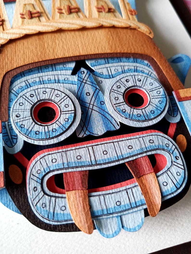 Tlaloc Aztec God Wall Art, Aztec Rain God Decor, Mexican Mythology Art ...
