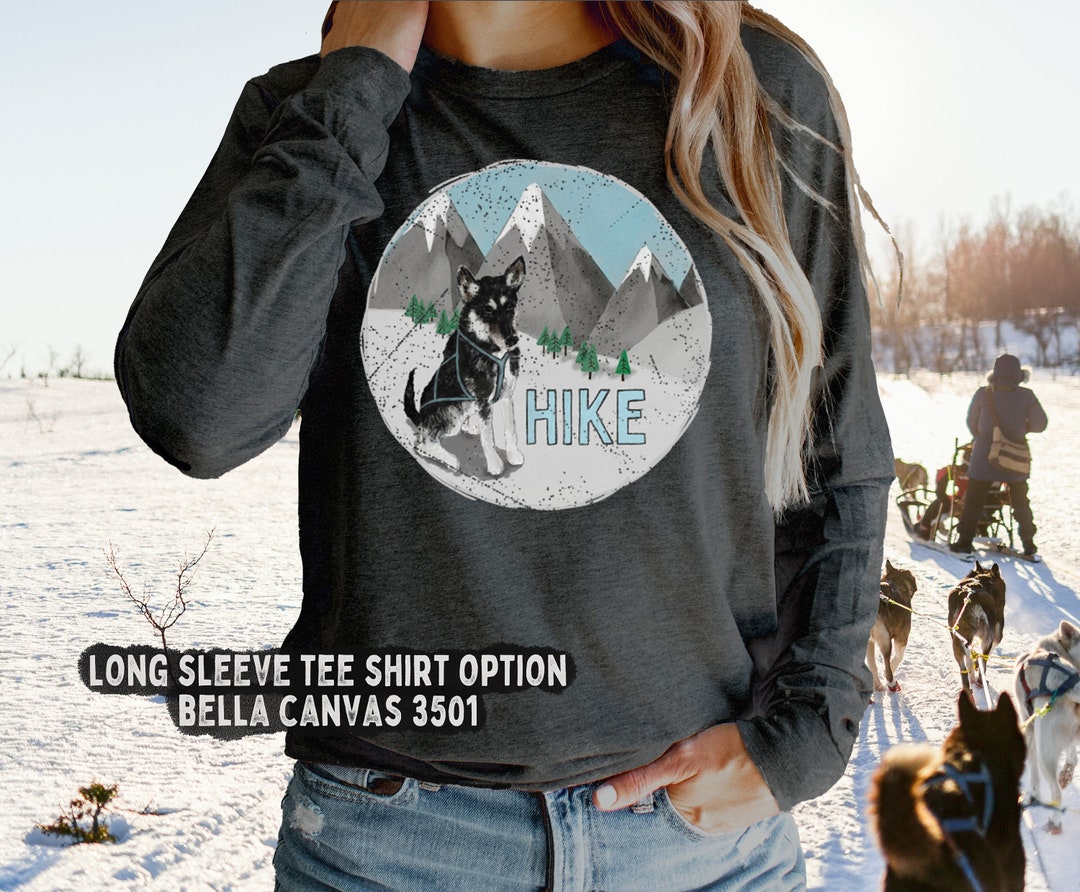 Sled Dog Tee Shirt, Cute Siberian Husky Long Sleeve Tshirt, Snow Dogs ...