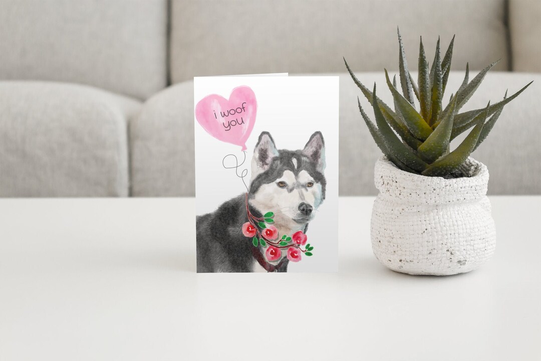 Valentine Siberian Husky Greeting Card, I Wuff You, I Love You, Cute ...