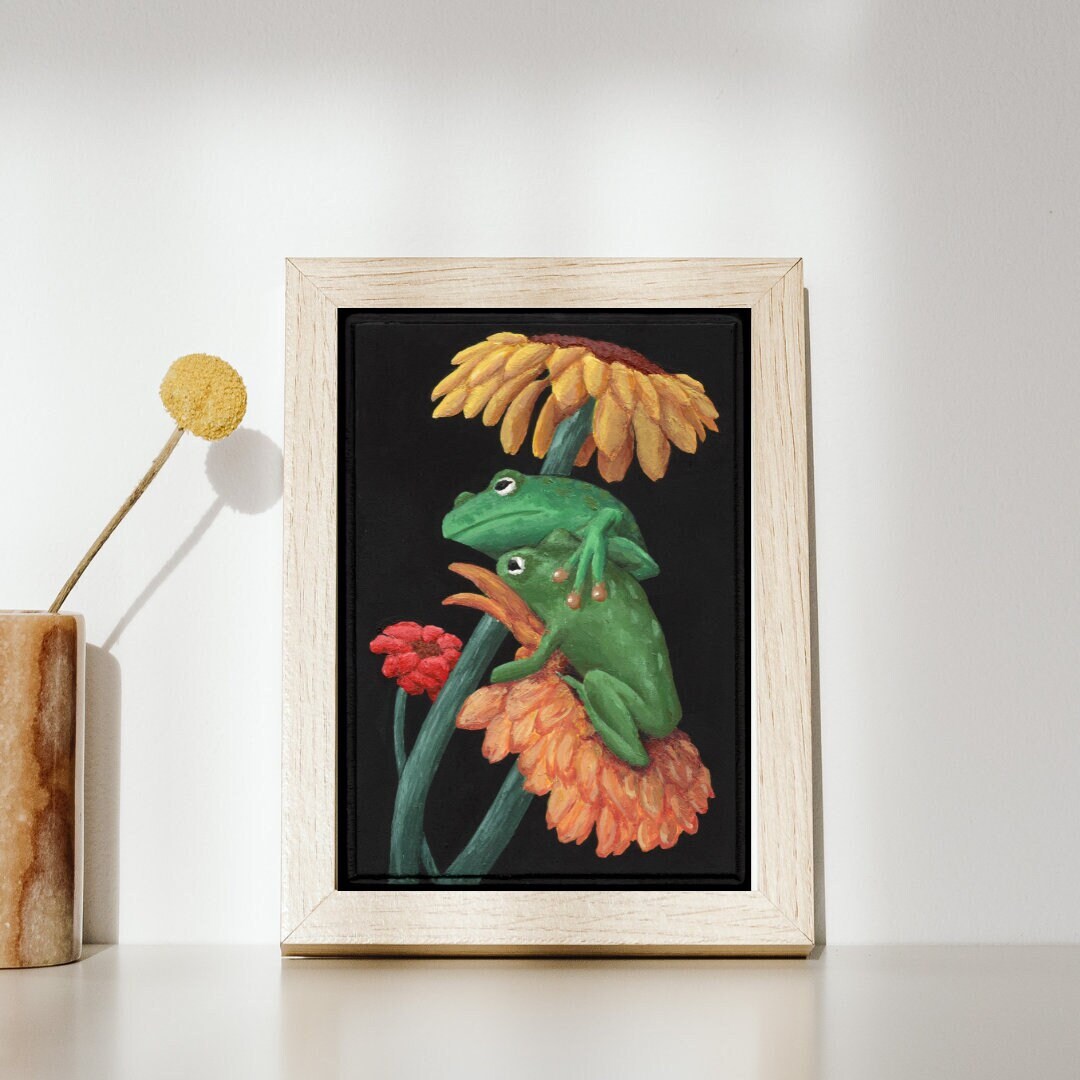 Frogs & Flowers Forest Friends | Hand Painted Acrylic Print | Wood ...