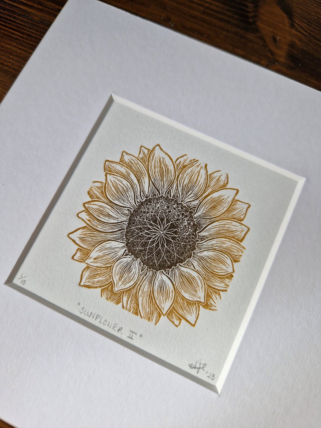 Colour Sunflower II Wood Engraving - Endometriosis Charity Print; Ochre ...