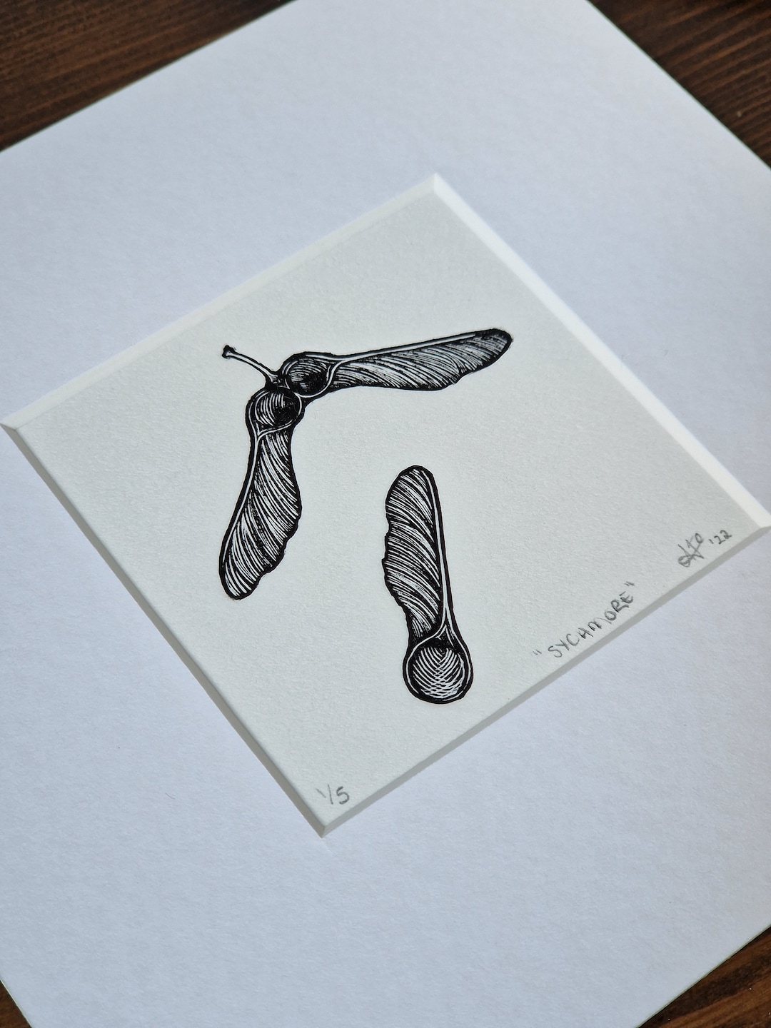 Sycamore Seed Wood Engraving Relief Print - 'sycamore' Black Ink on ...