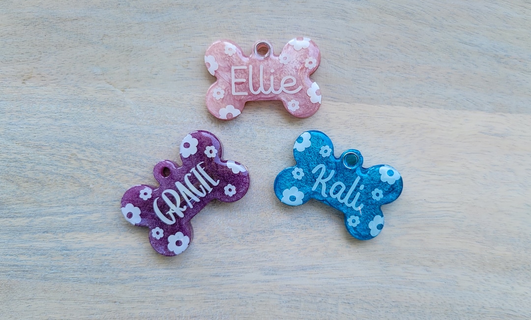 Personalized Dog Tag - Bone Pet Tag - Floral Pet Tag - Girl Pet Tag ...