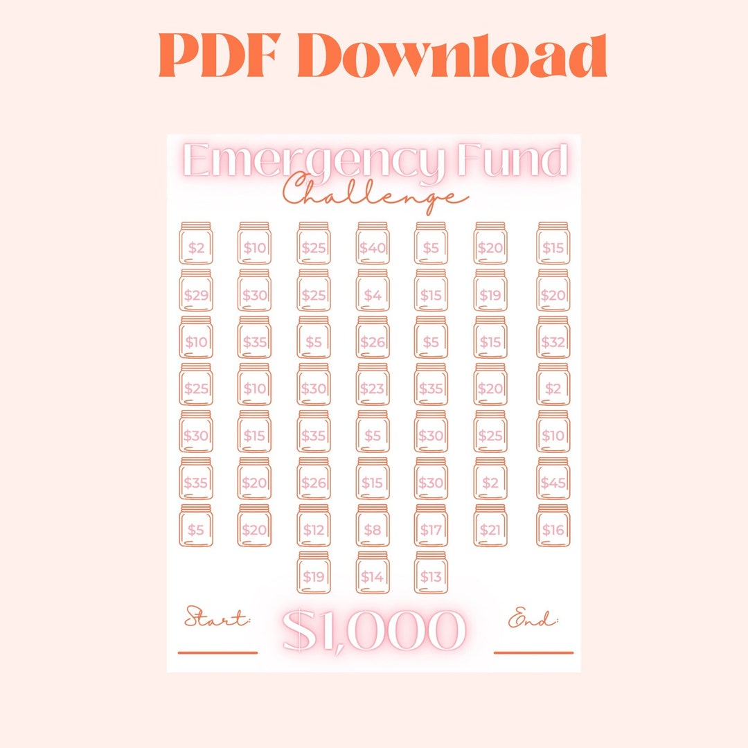 Emergency Fund Challenge 1000 500 Savings Tracker Savings - Etsy