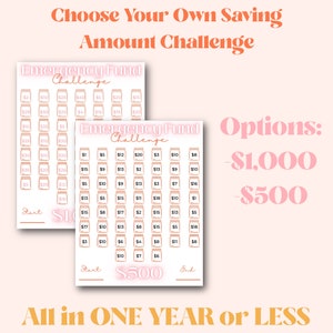 Emergency Fund Challenge 1000 500 Savings Tracker Savings - Etsy