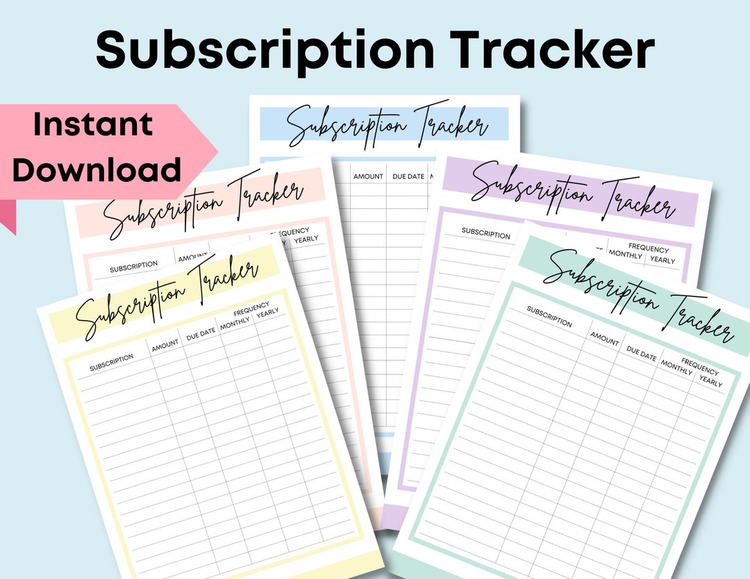 Printable Subscription Tracker 8.5x11 | Instant Download PDF Simple ...