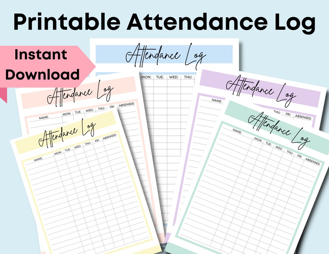 Weekly Attendance Log 8.5x11 | Instant Download PDF, School Student ...