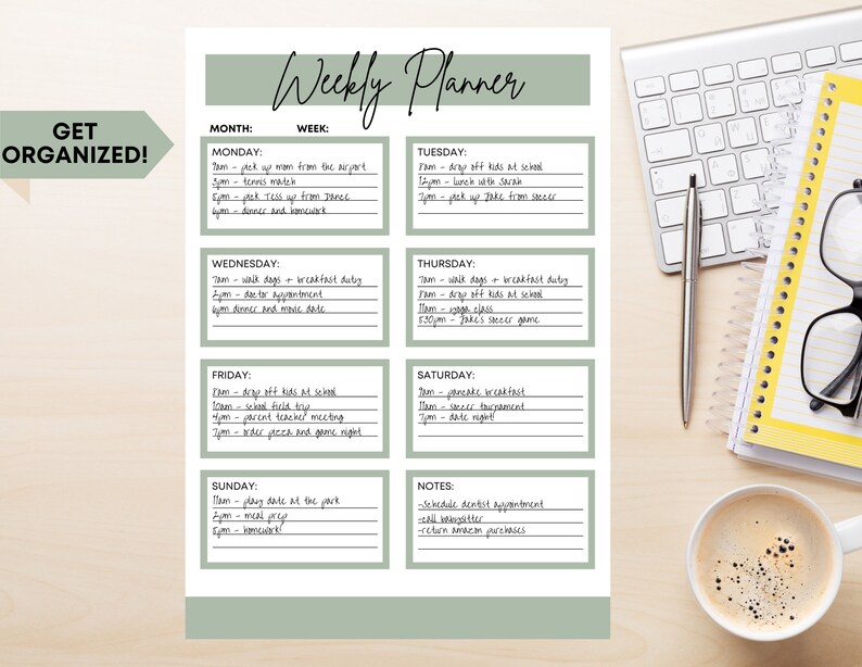 Printable Weekly Planner 8.5x11 Instant Download Blank to - Etsy