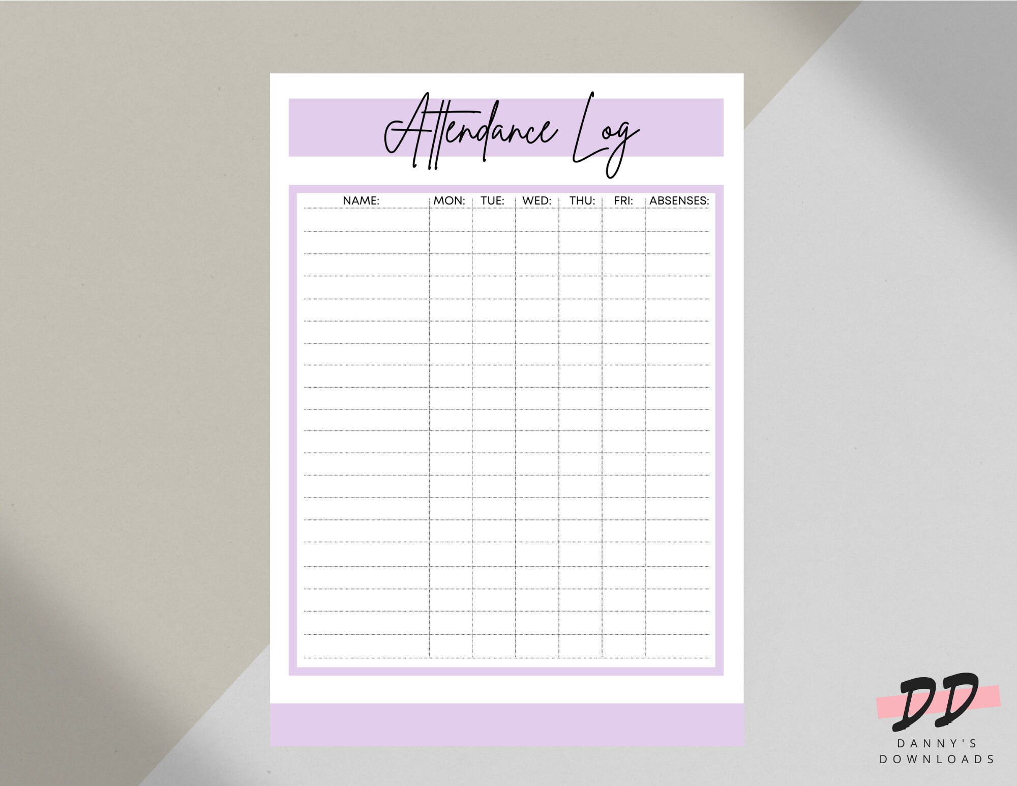 Weekly Attendance Log 8.5x11 Instant Download PDF School - Etsy