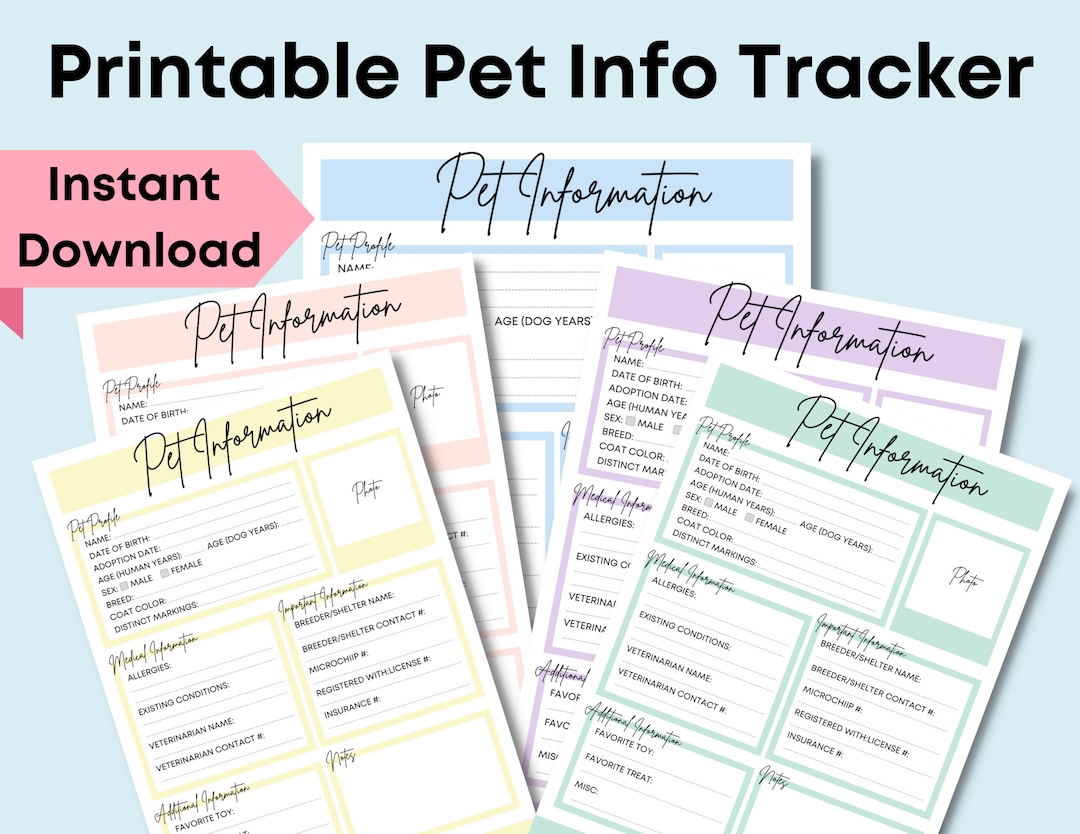 Pet Information Printable Tracker Log 8.5x11 | Instant Download PDF Dog ...