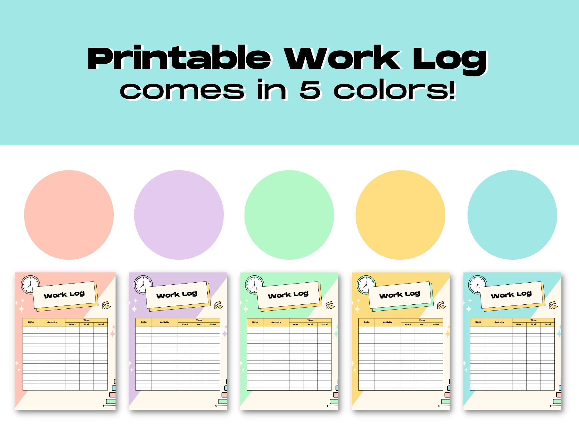 Printable Work Log - Multi Color Bundle - 8.5x11 - Time Tracker ...