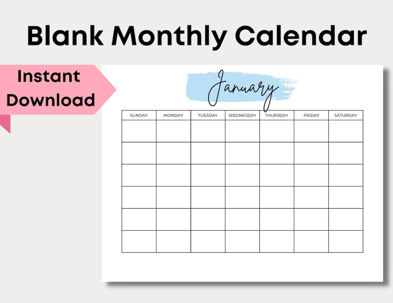 Blank Monthly Calendar 11x8.5 | Instant Printable Download PDF ...