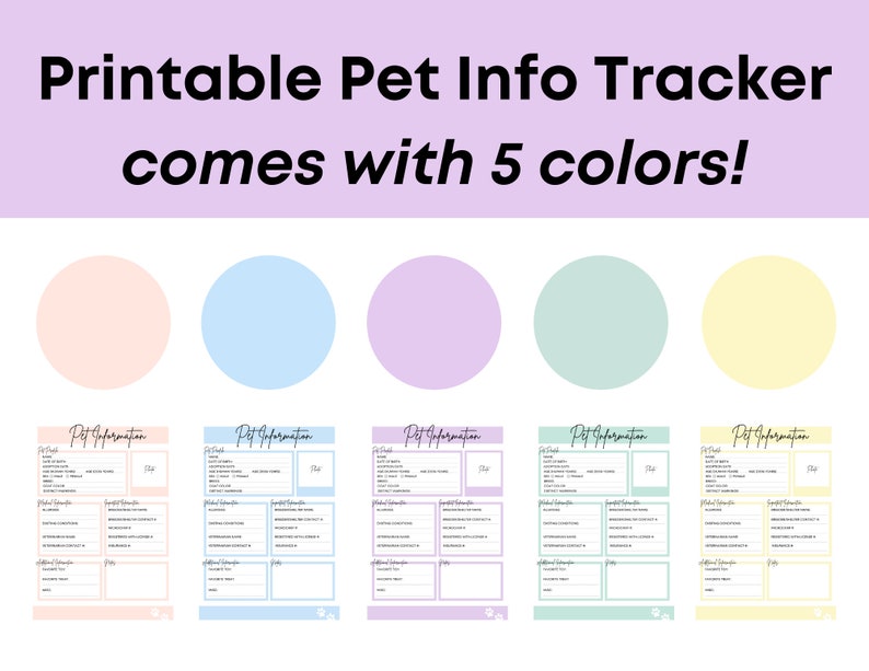 Pet Information Printable Tracker Log 8.5x11 Instant - Etsy
