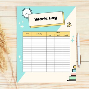 Printable Work Log - Multi Color Bundle - 8.5x11 - Time Tracker ...