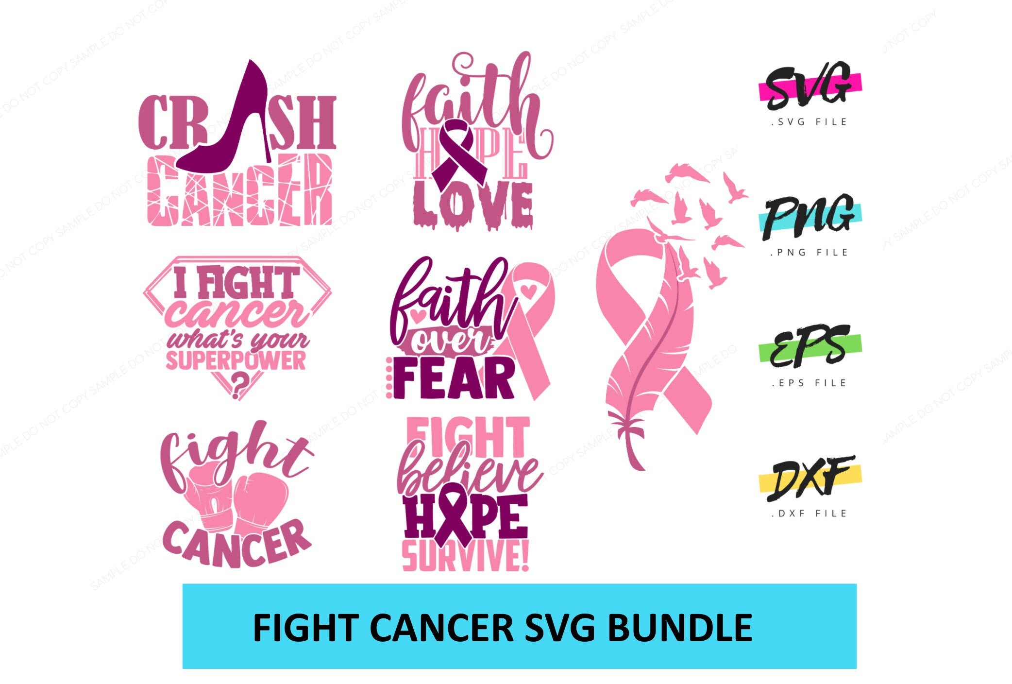Fight Cancer Bundle SVG Png Dxf Eps Instant Graphic Download Pink ...